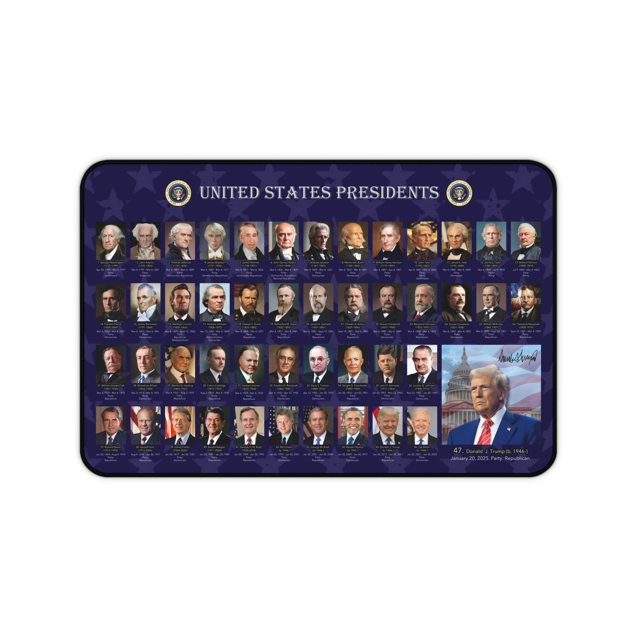 Educational Desk Mat, United States Presidents 2025 – Jakers